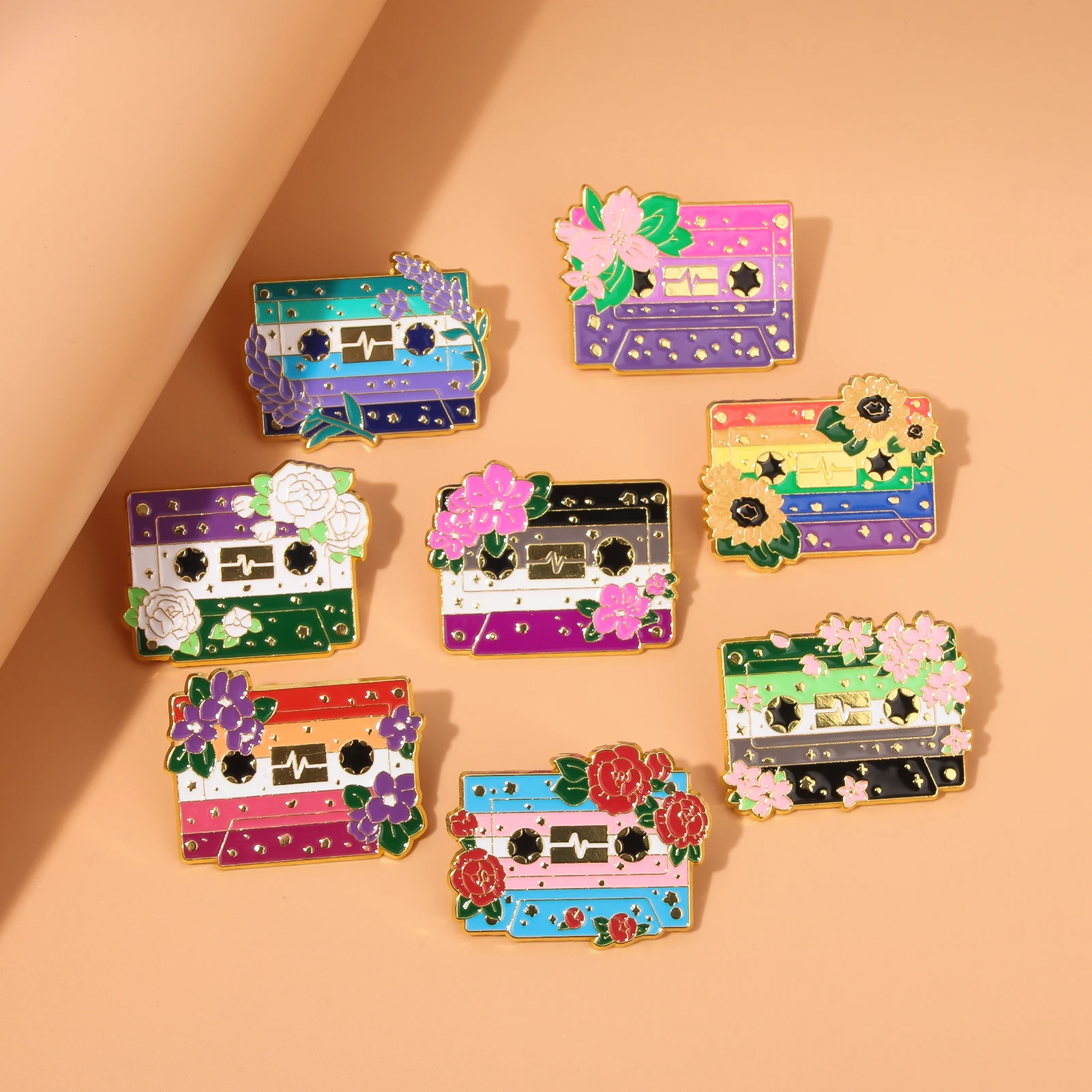 Flower-Cassette-Tapes-Enamel-Pin-Brooch-Retro-Pride-Badge-Brooch-for ...