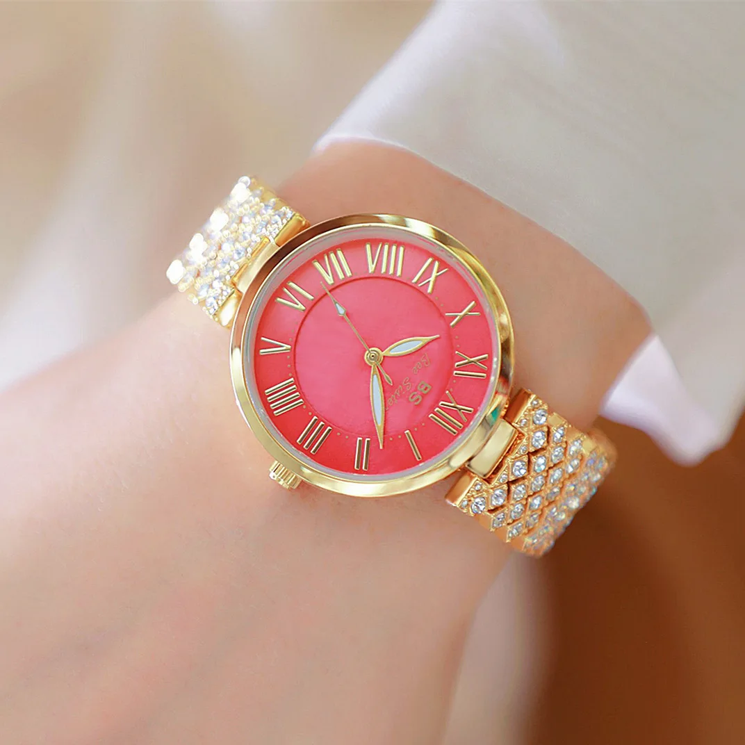 Bs Women Watch Fashion Luxury Gold Red Steel Quartz Watches Woman Full ...