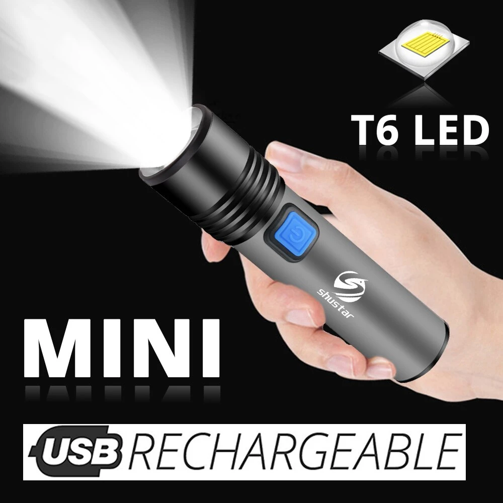 Usb Rechargeable Led Flashlight With T6 Led Built In 1200mah Lithium ...
