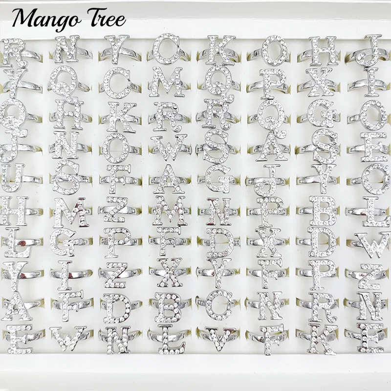 24/36/48Pcs Crystal Rhinestone A Z Letter Zircon Rings for Women and ...