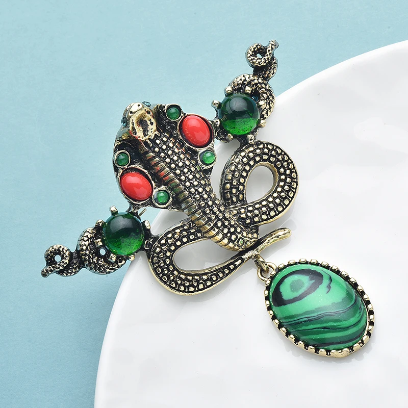 Wuli-baby-Vintage-Snake-Brooches-For-Women-Charming-Green-Resin-Metal ...