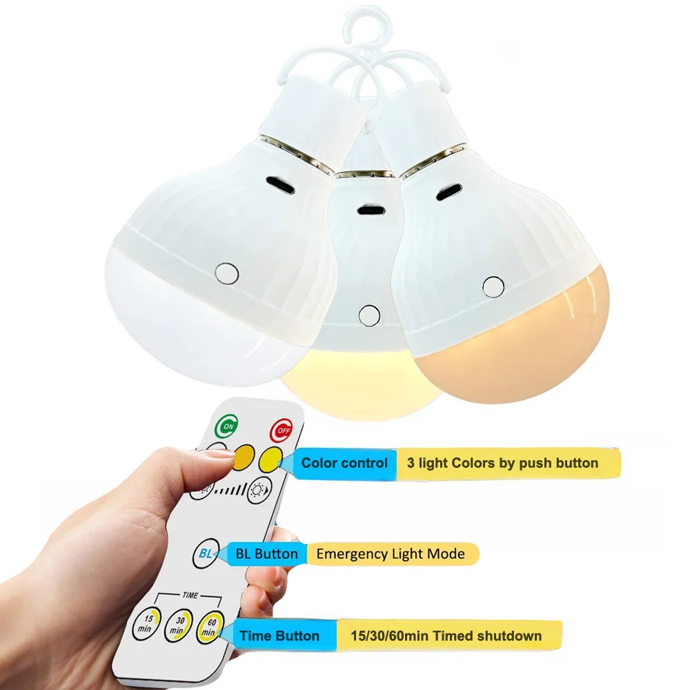 2600-2200mAh-USB-C-Light-Bulbs-Remote-Control-E27-Dimmable-Portable ...