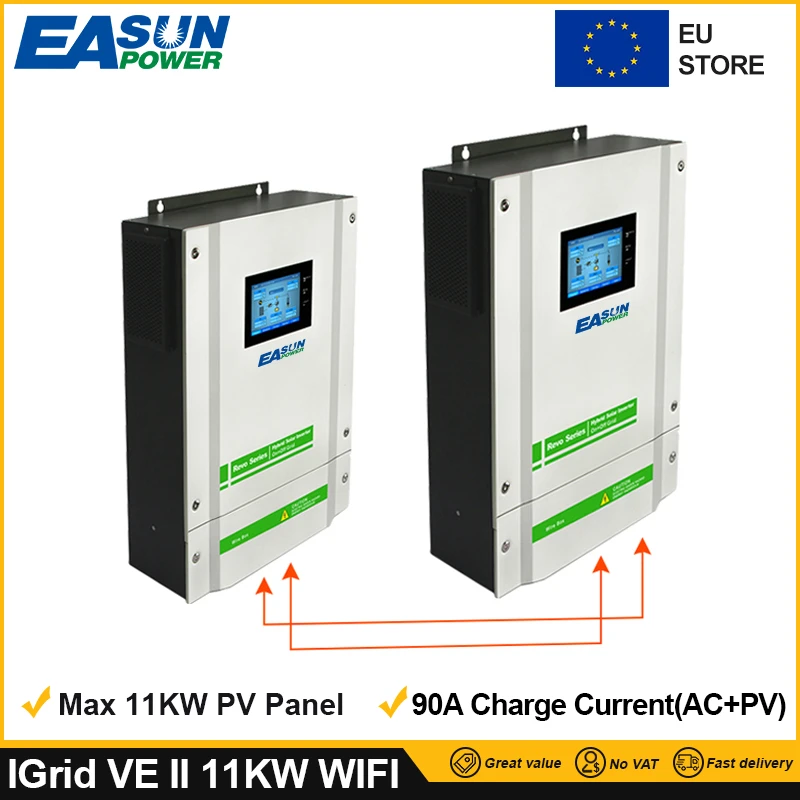 Easun Power Hybrid 11kw Solar Inverter 90a Mppt Charger 220v 48v 450vdc ...