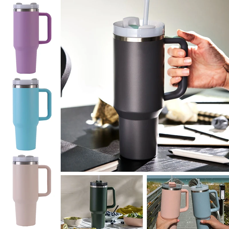 Car-Cup-With-Handle-Insulated-Mugs-With-Lids-and-Straws-Stainless-Steel ...