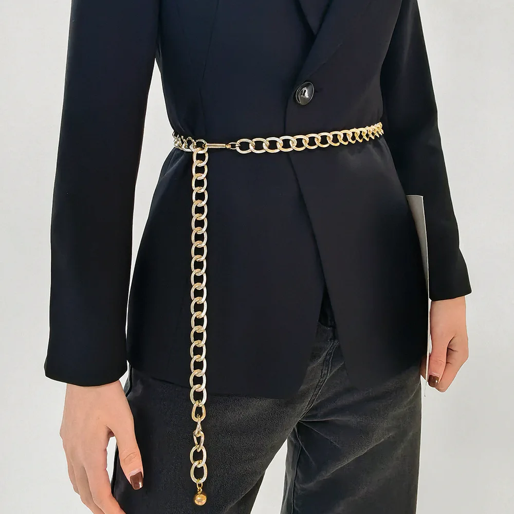 Gold-Metal-Thin-Women-Belt-Elegant-Shiny-Tassel-Long-Chain-Waist-Belts ...