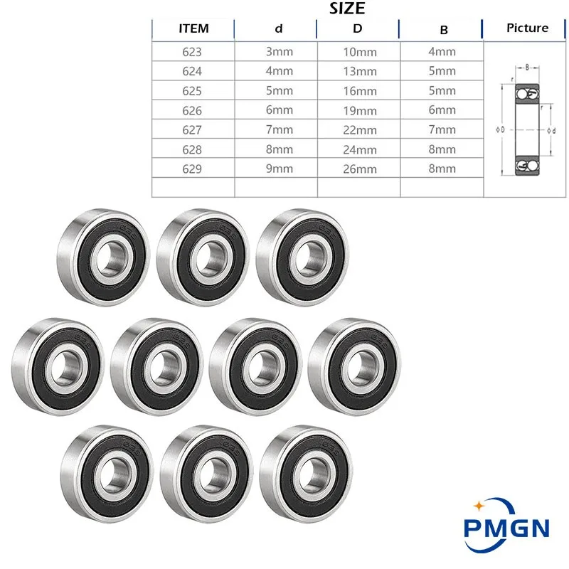 1/10pcs Deep Groove Ball Bearing 623 2Rs 624 625RS 626 2RS 627 2RS 628 ...