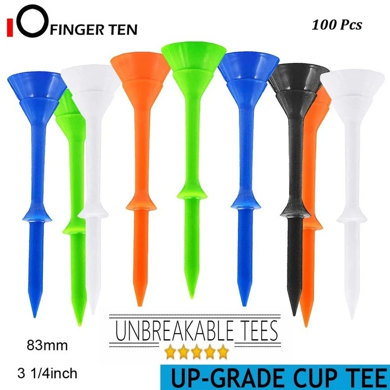 100 Pcs Unbreakable Upgrade Reusable Golf Plastic Tees 83mm Big Cup Reduce Friction Side Spin ...