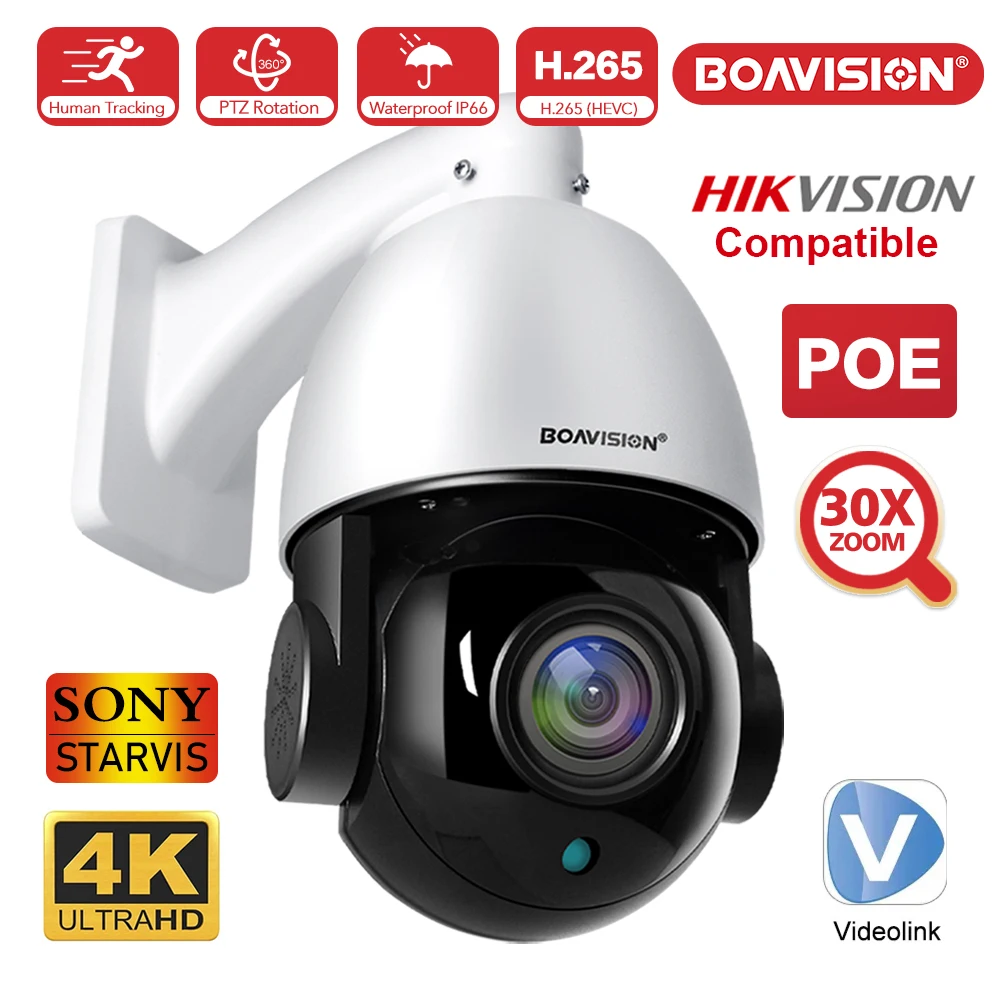 Outdoor 30X Zoom POE PTZ 4K 8MP 5MP H.265 Audio Speed Dome IP Camera ...
