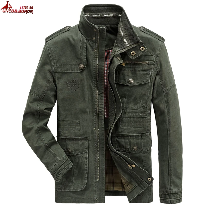 Autumn winter Jacket Men 100% Cotton Business casual Cargo military ...