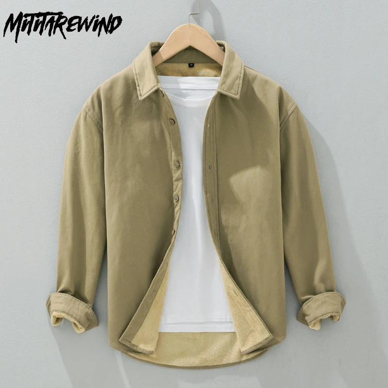 New-Winter-Mens-Shirts-8Colors-Daily-Casual-Fleece-Shirts-Solid-Cotton ...