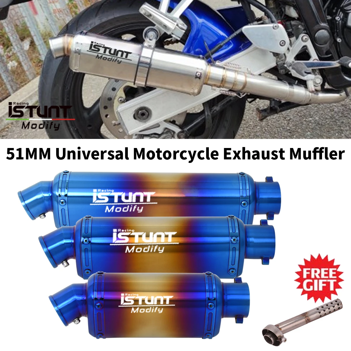 38-51MM-Universal-Motorcycle-iSTUNT-Exhaust-Muffler-DB-Killer-Escape ...
