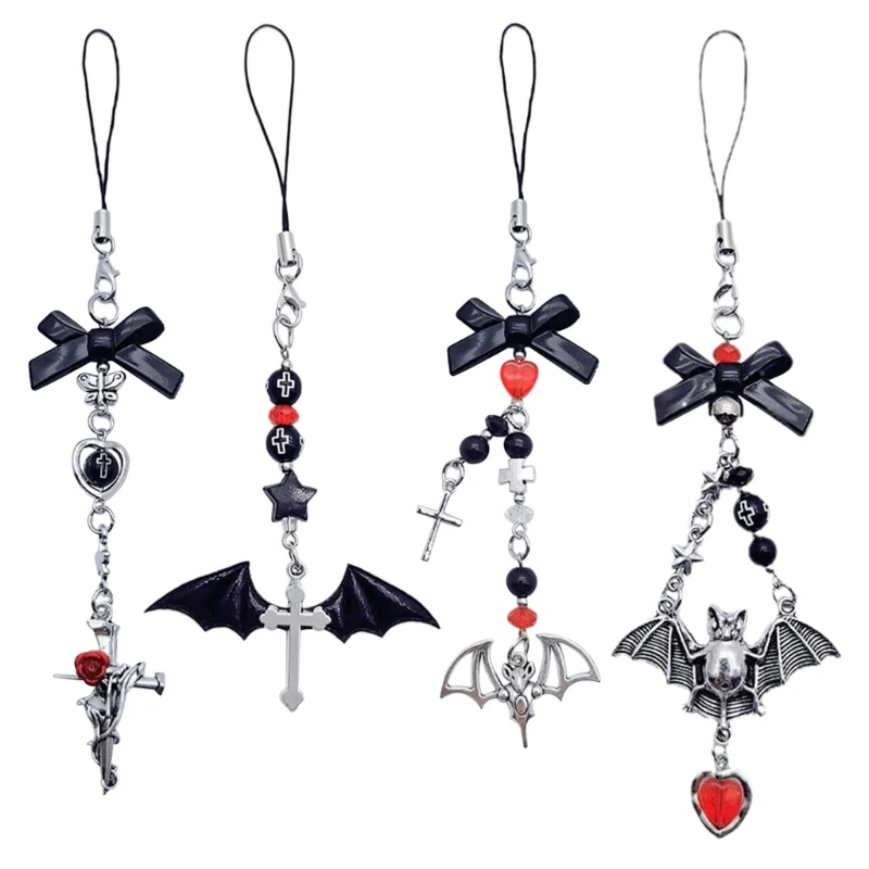 Halloween Gothic Punk Bat Phone Charm for Women Men Cross Pendant ...