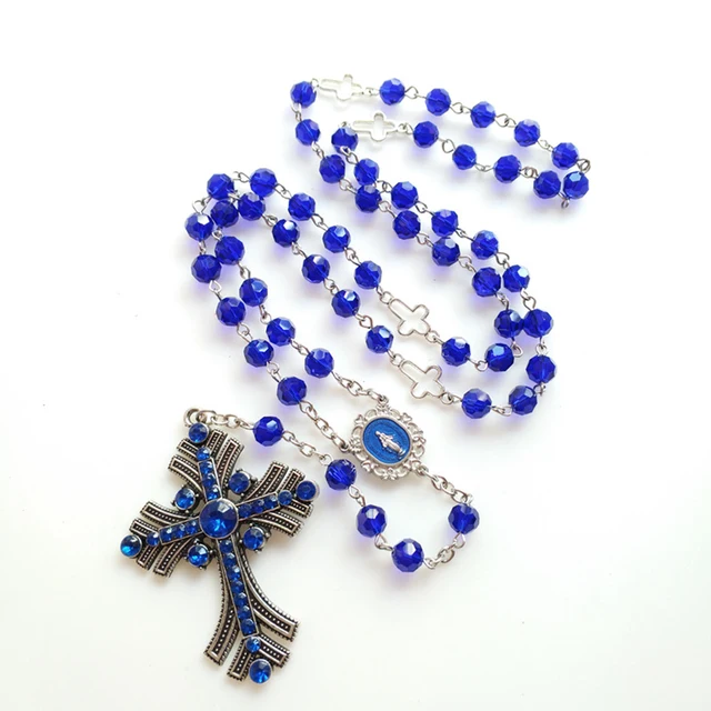 Cottvott Prayer Chaplet Baptism Gothic Retro Blue Crystal Beaded Chain ...