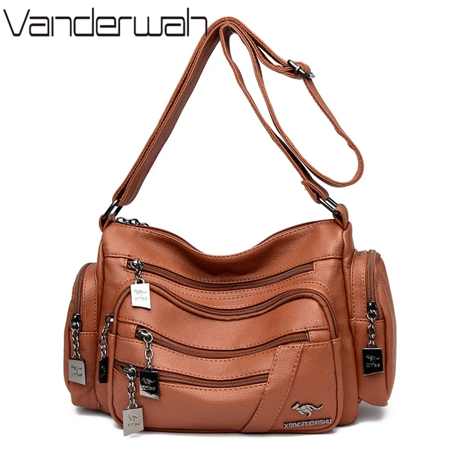 Many Pockets Women Leather Top-handle Bag Luxury Designer Female ...