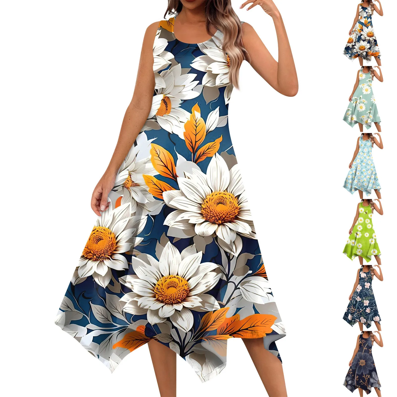 Vestido-Midi-informal-con-estampado-Floral-para-mujer-ropa-sin-mangas ...