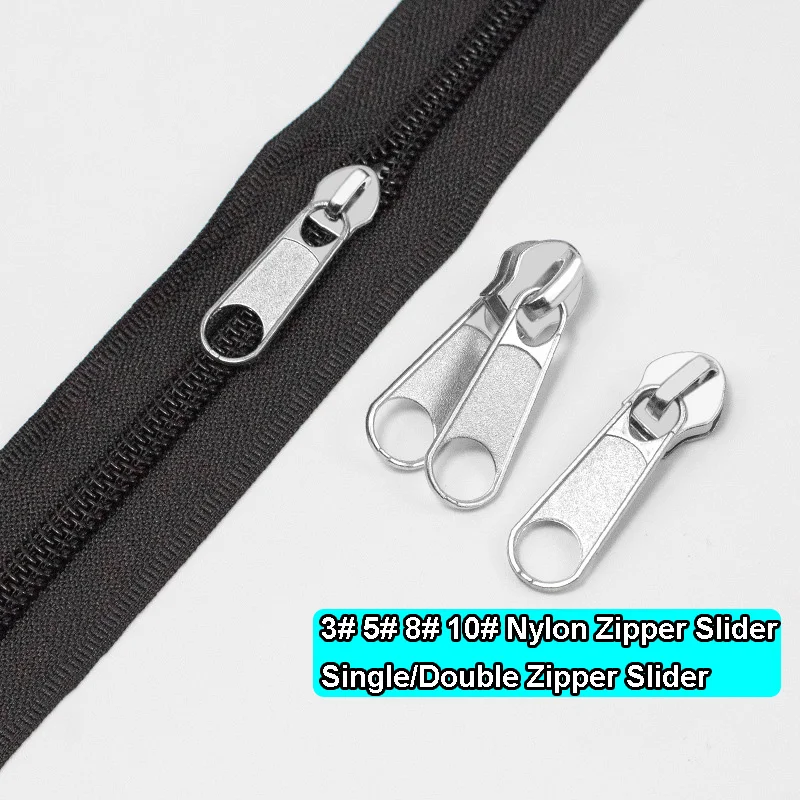 3/5/8/10# Silver Nylon Zipper Slider Single Face/Double Sider Metal ...