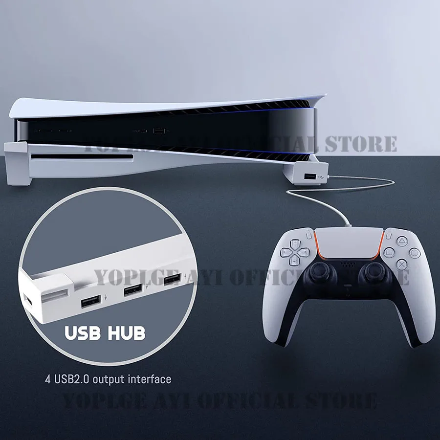 BLANC-Support horizontal PS5 mis à niveau, hub USB, support de ...