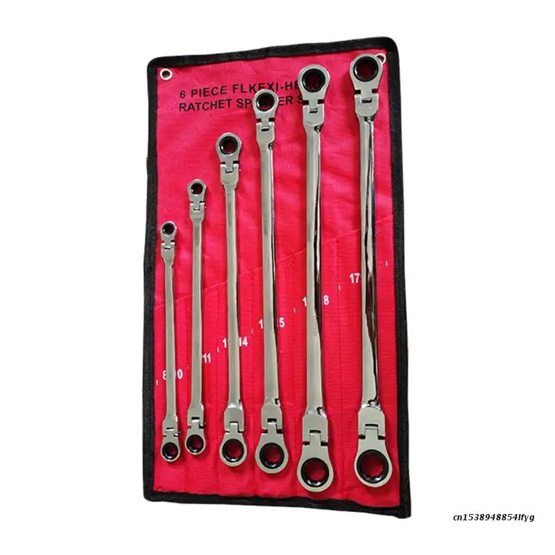 6-Piece Flex-Head Extra Long Ratcheting Wrenches Double Box End Chrome ...