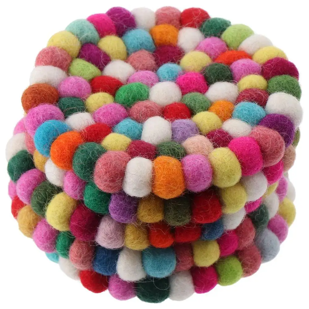 5 pcs Wool Felt Round Felt Ball Coasters Colorful 4 Inches Felt Coaster ...