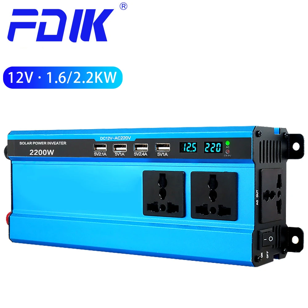 FDIK Inverter DC12v to AC220V 1600W 2200W Modified Sine Wave LCD ...