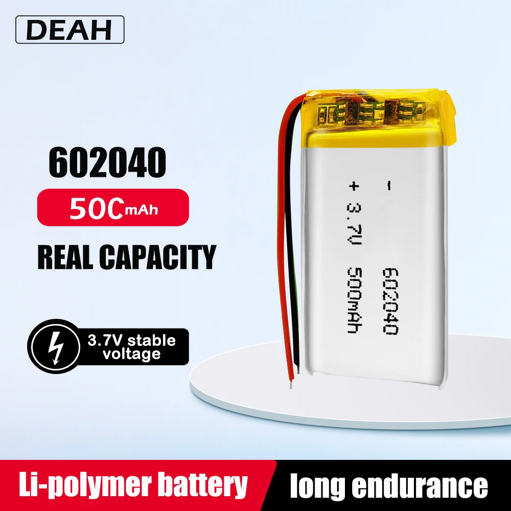 602040 500mAh 3.7V Li-po Li-ion Lithium Polymer Rechargeable Battery ...