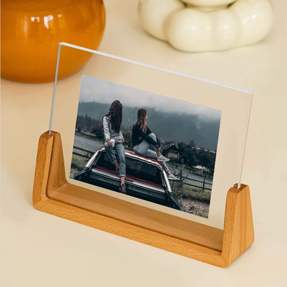 7Inch-Walnut-Beech-Creative-Photo-Frame-Set-Acrylic-U-Shape-Transparent ...
