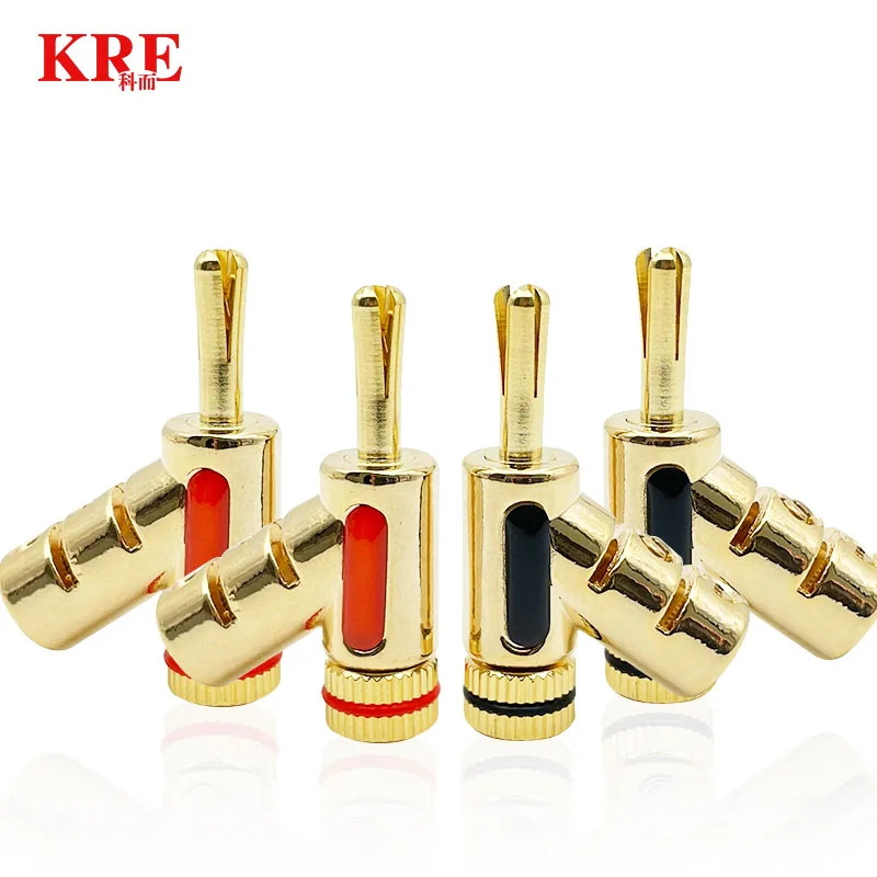 KRE 4Pcs/2Pairs High Performance 24K Gold Plated Audio Banana Connectors 45Dgree Locking Banana ...