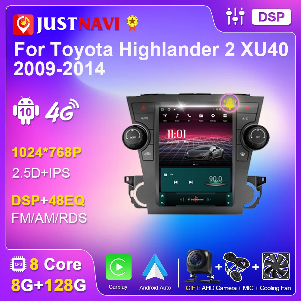 JUSTNAVI for Toyota Highlander 2 XU40 2009-2014 Android 10 Car Radio ...