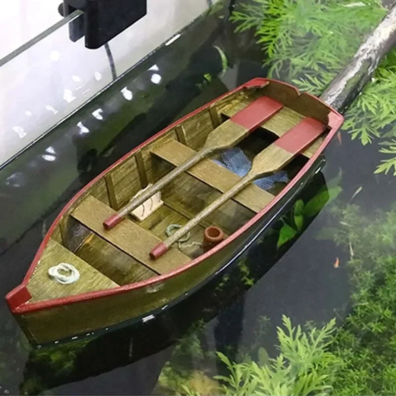Solid-Wooden-Paddle-Boat-Model-Finished-Ornaments-Fish-Tank-Scene-Hand ...