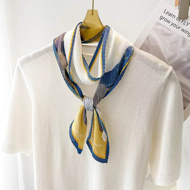 2022 New Crepe Ribbon Silk Scarf Women 10*130cm Head Hijab Scarfs Bag ...