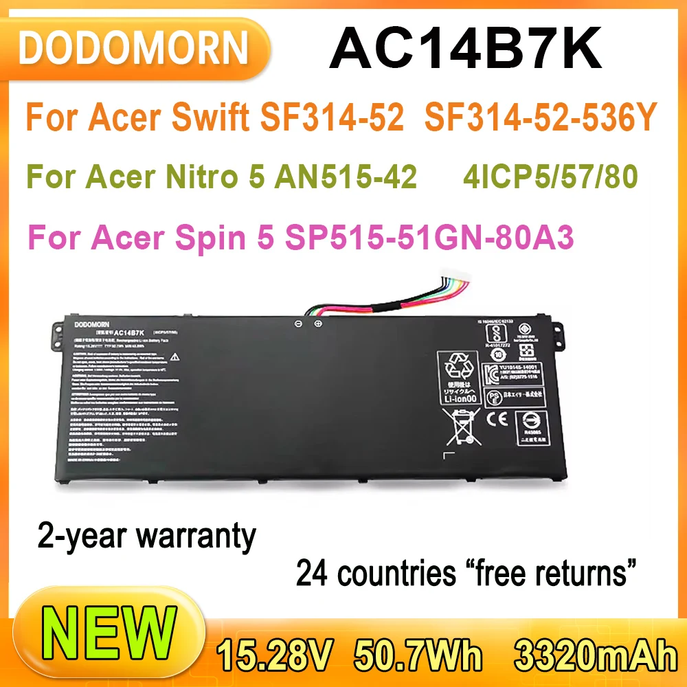 New AC14B7K Laptop Battery For Acer Nitro 5 AN515-42 Swift SF314-52 ...