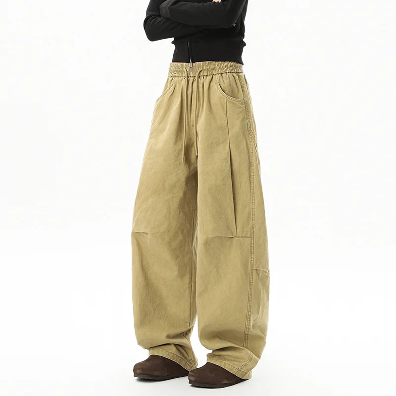 Retro Japanese Style Men's Straight Leg Work Pants Loose Wide Leg ...