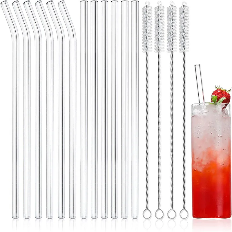 12-Pack-Reusable-Glass-Straws-Clear-Smooth-Glass-Drinking-Straw-8-x10 ...