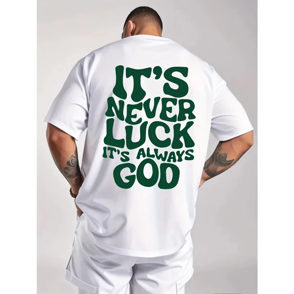Men's Summer Fashionable Casual Loose God Luck Letter Printed Round ...