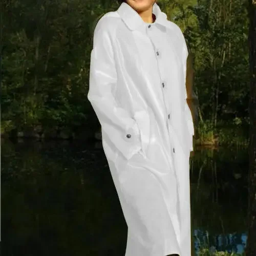 100% Latex Rubber Mantel White Long Coat Trench Windbreaker 0.4mm S-XXL ...