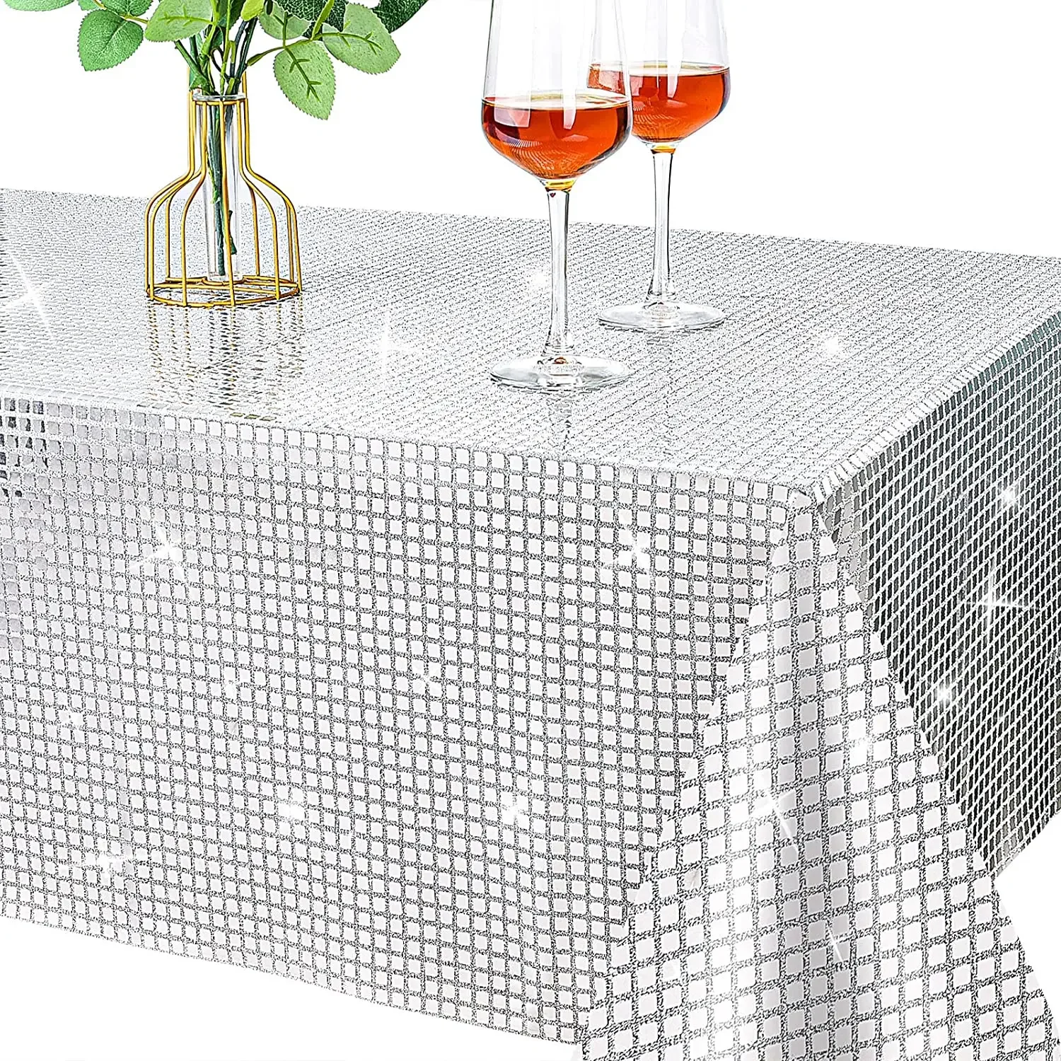 Disco-Sequin-Tablecloth-55X108inch-Mirror-Silver-Foil-Table-Cloth-Sparkle-Glitter-Metallic-Table ...