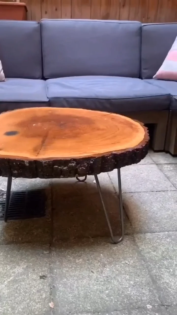 Rustic Live Edge Coffee Table - Round Solid Elm Wood Coffee Table with ...