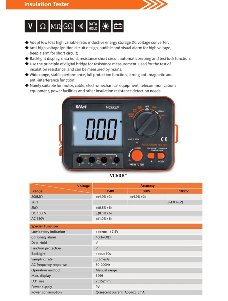 Vici Vc60B+ Digital Insulation Resistance Tester Megger Megohmmeter at ...