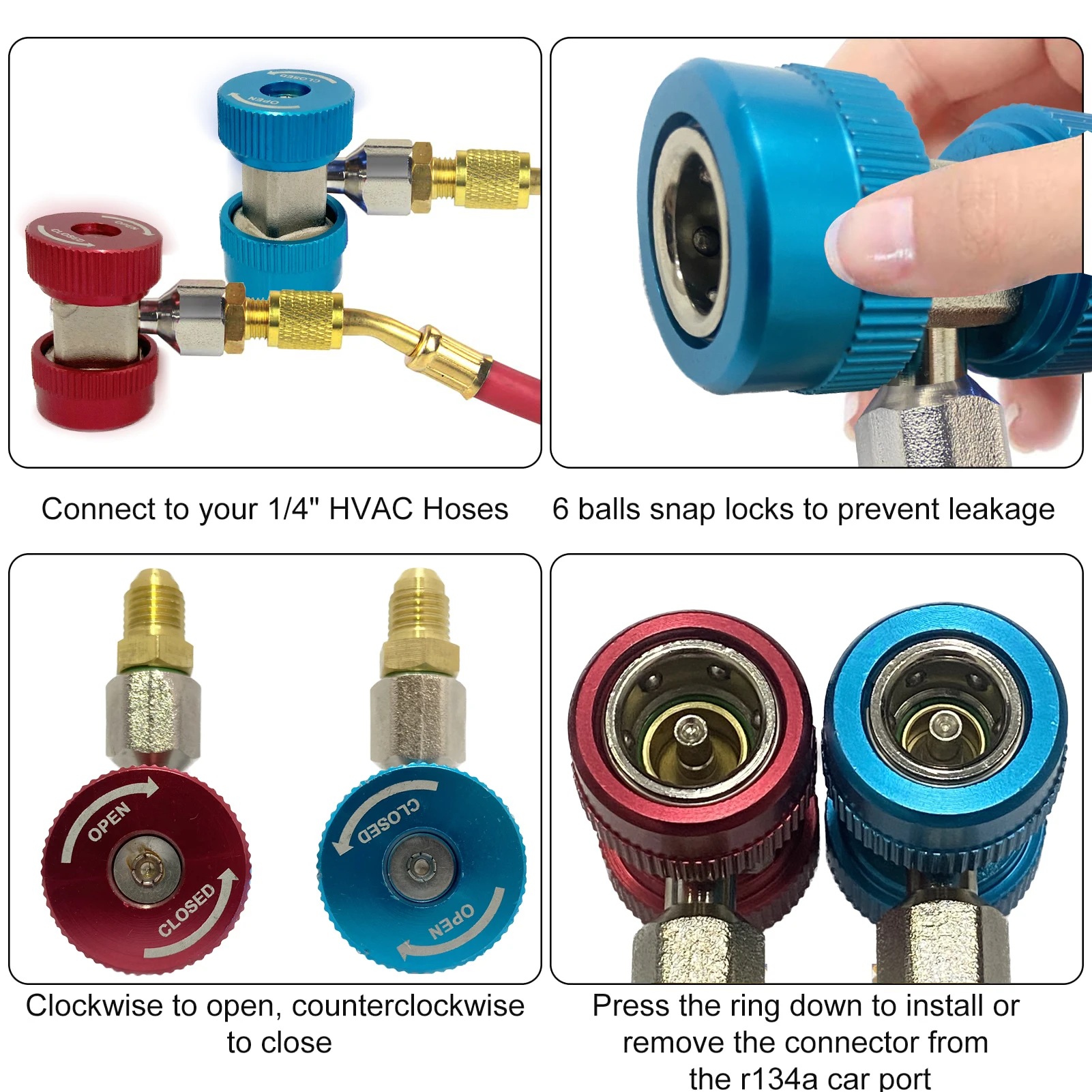 R134a Quick Coupler Adapters A/C Air Conditioning Manifold Freon Connectors for R134a Car AC ...