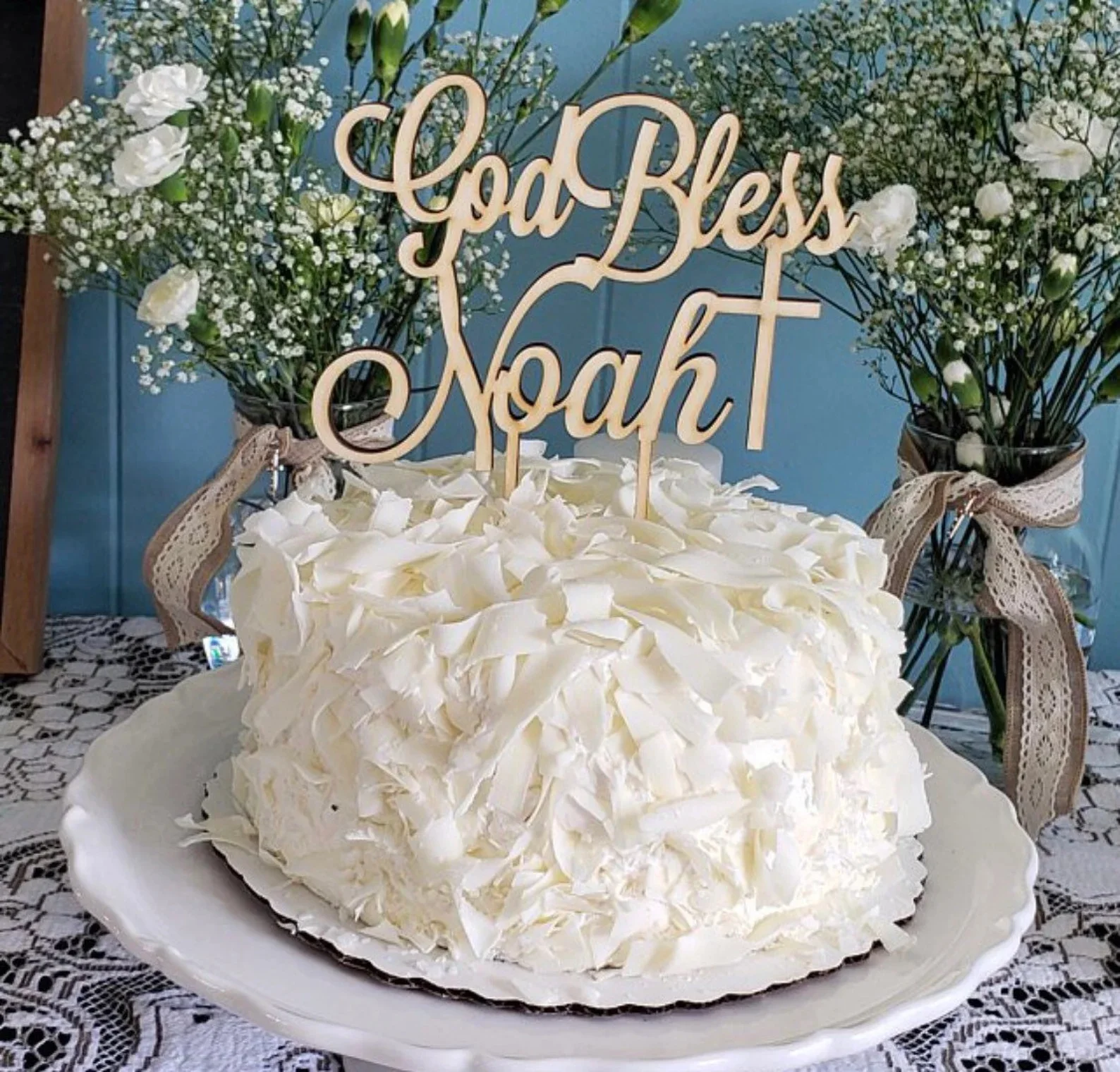 Custom Name God Bless Cake Topper Baptism Cake Topper,wooden Cake ...