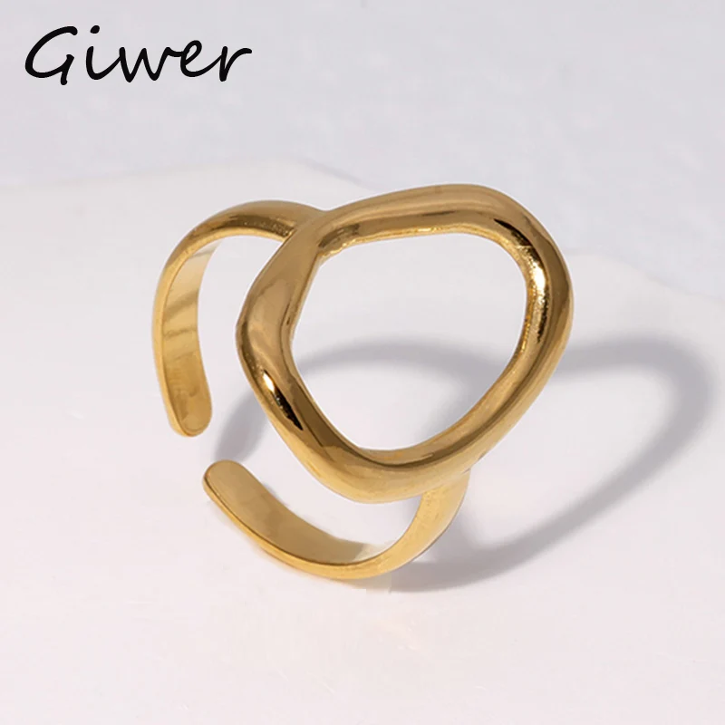 Geometric-Stainless-Steel-Ring-for-Women-Textured-Minimalist-Style-Open ...