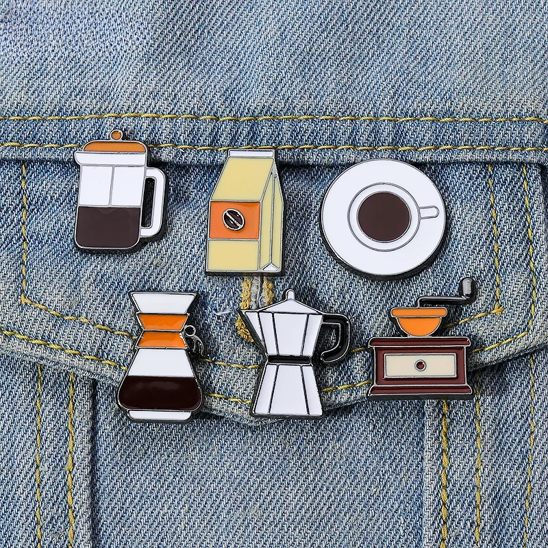 Coffee Mug Cup Enamel Pins Coffee Machine Pour Over Coffee Beans Brooch ...