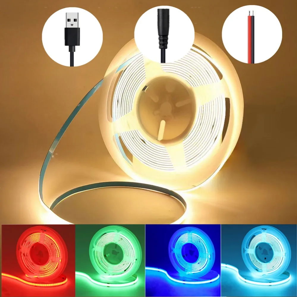 FOB COB LED Strip Lights 8mm 320LEDs/M High Density Flexible Diode Tape ...
