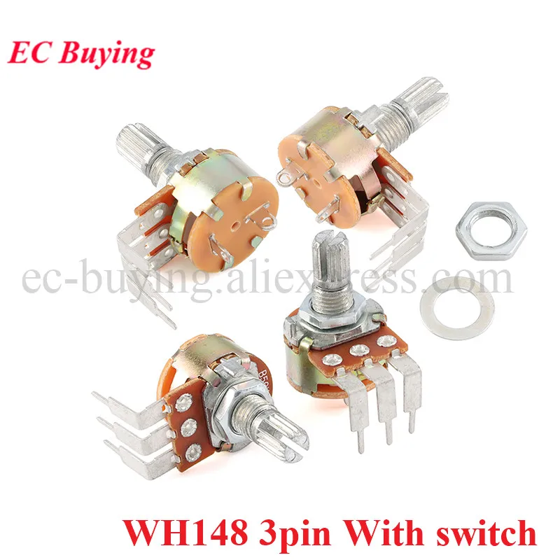 WH148 3pin With Switch 15MM Bend Foot 5K 10K 20K 50K 100K 500K B5K B10K ...