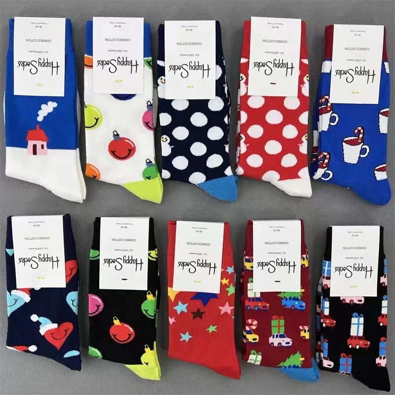 Happy-Socks-Christmas-Socks-Women-s-Mid-tube-Socks-Pure-Cotton-Socks ...