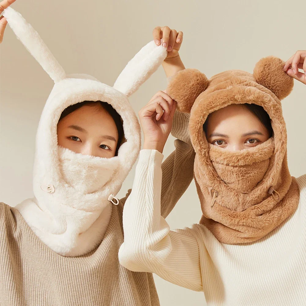 OhSunny-Cycling-Caps-Winter-Women-Soft-Fleece-Balaclava-Hat-Wool-Hooded ...