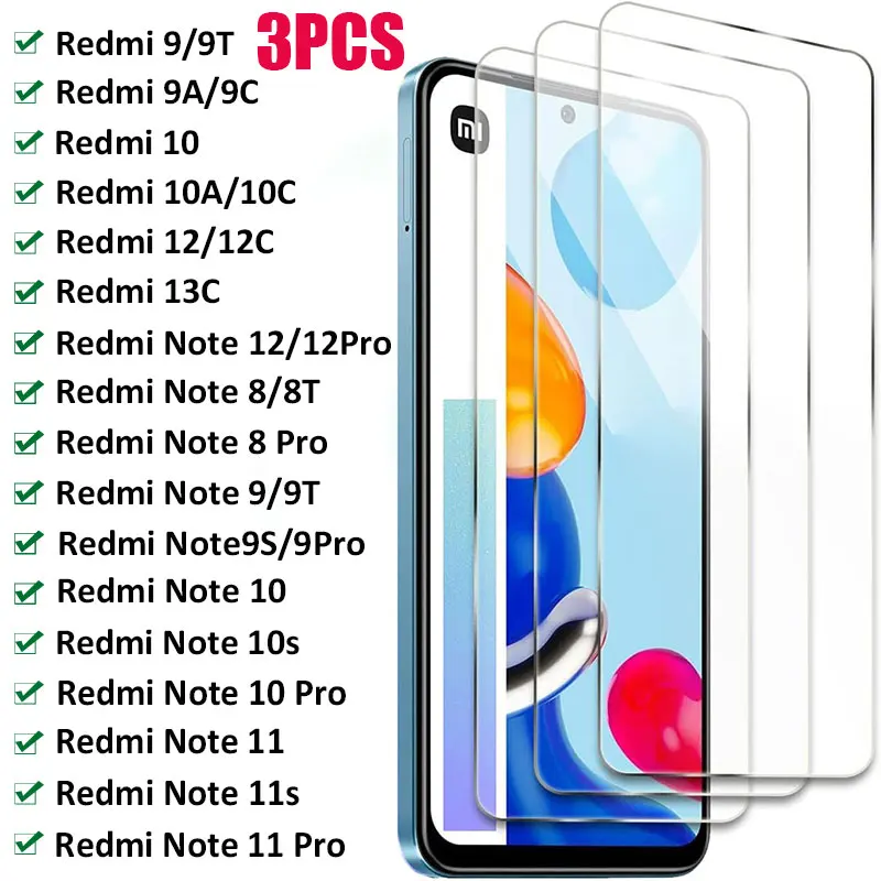 3Pcs-Tempered-Glass-For-Xiaomi-Redmi-Note-9S-10-11-Note-12-8-Pro-Screen ...