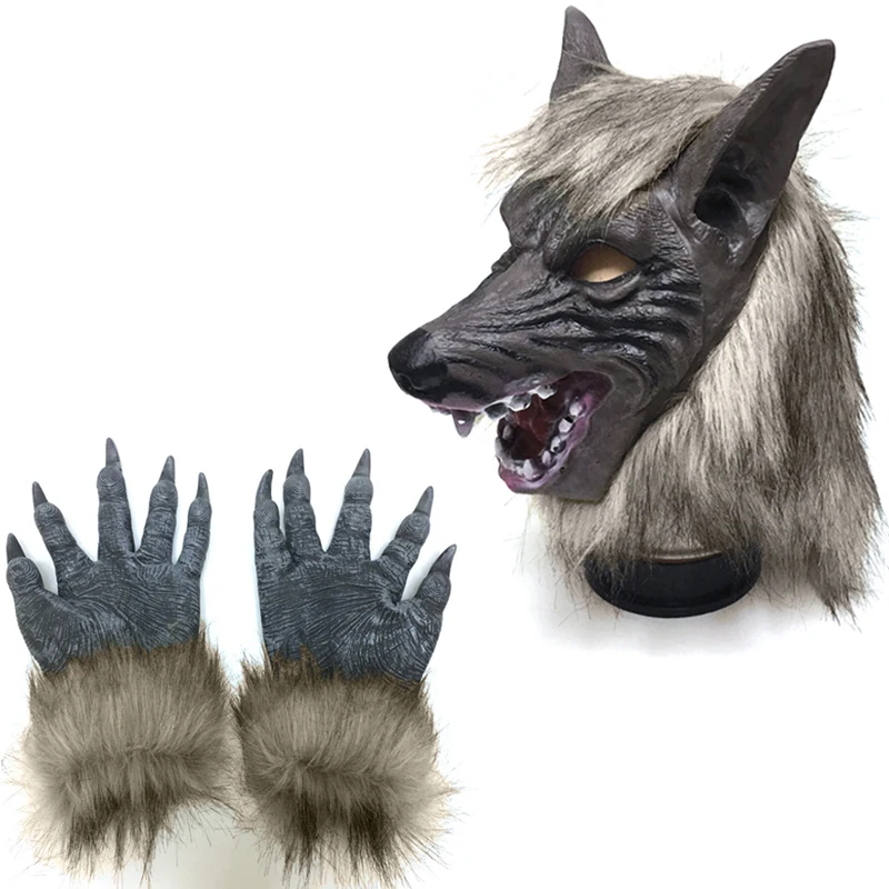 Halloween Creepy Wolf Cosplay Wolf Mask Werewolf Claws Set Gloves ...