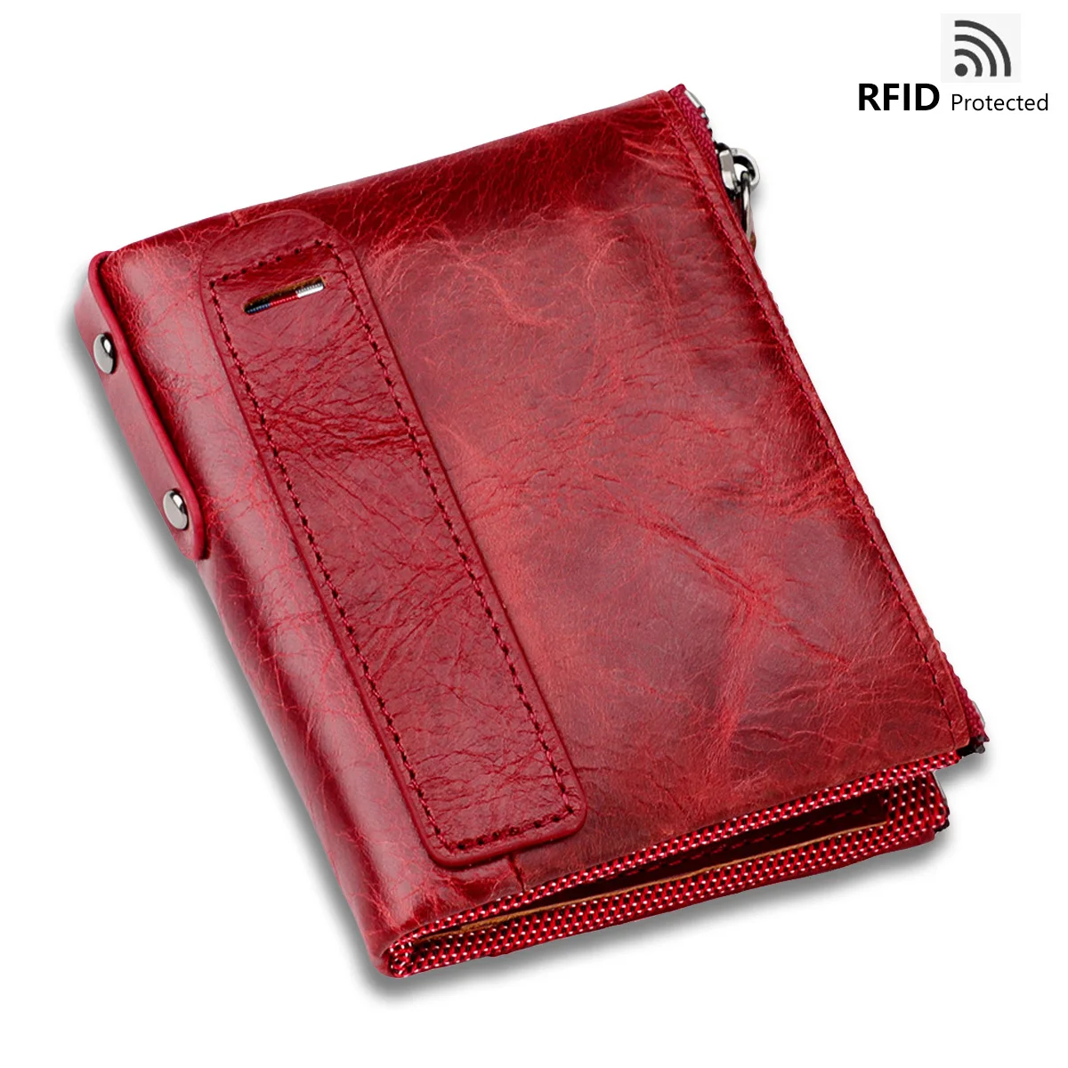 Genuine-Leather-Women-Wallet-Red-Short-RFID-Blocking-Ladies-Leather ...