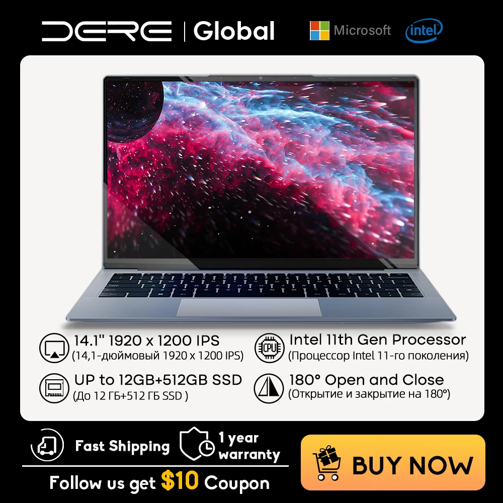 DERE R14 Laptop 14.1 Inch Intel Celeron N4500 12GB RAM 512GB SSD 1920 x ...